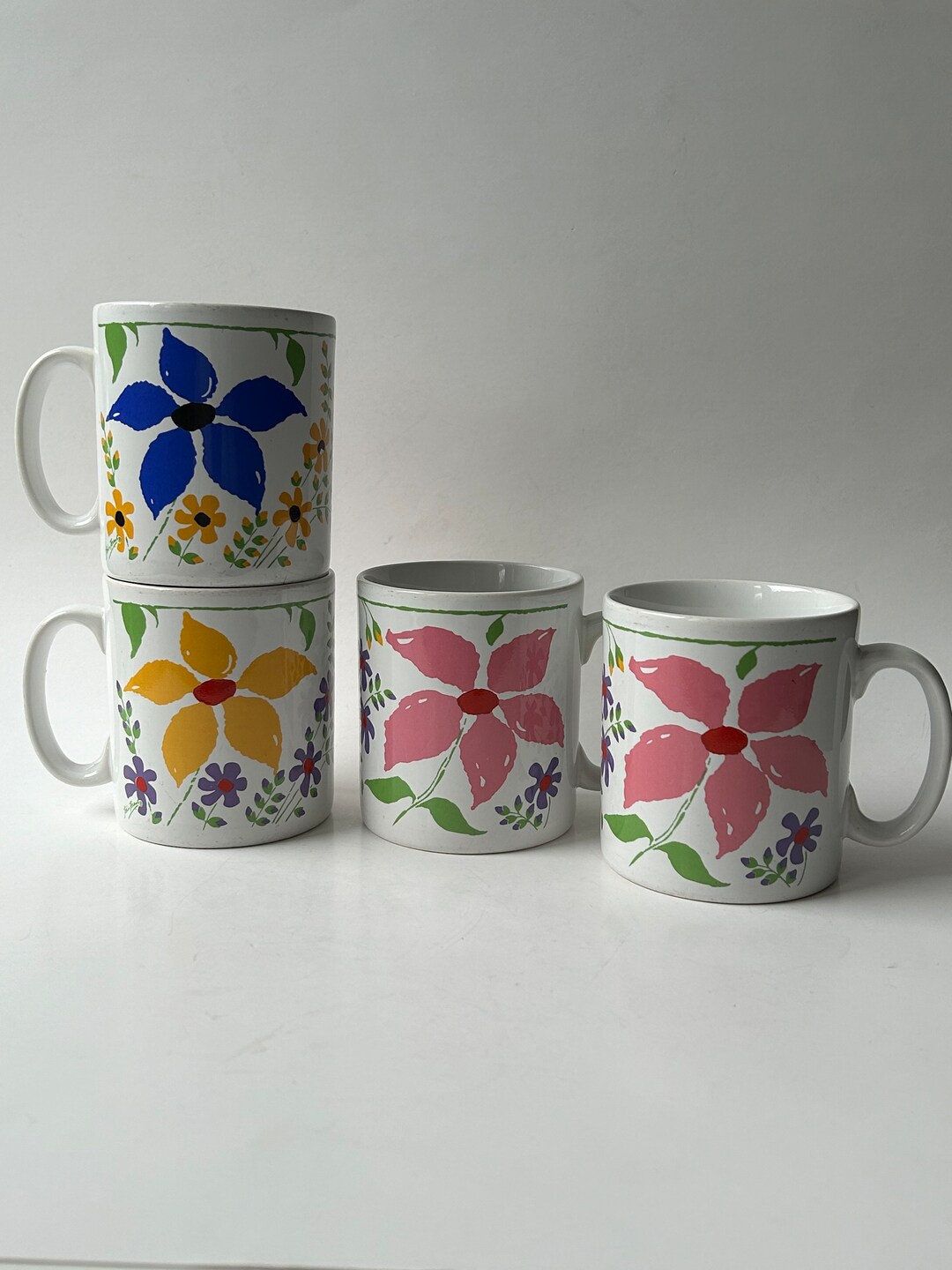 Vintage John Tams England Coffee Cups Mugs Mod Abstract Floral Graphic ...