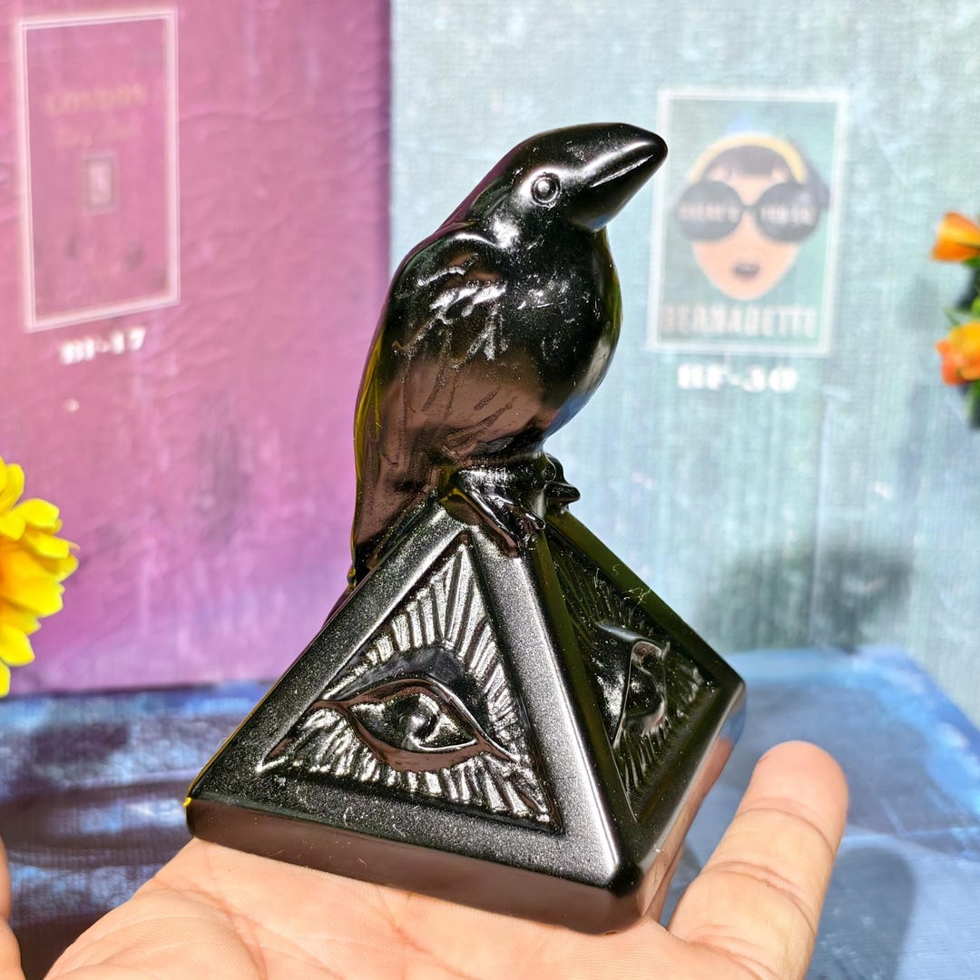 Hand-carved Black Obsidian Raven Pyramid: All-seeing Eye Desk Ornament ...