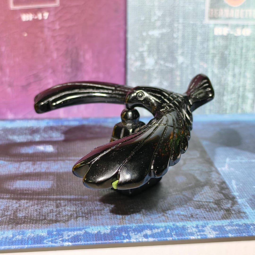Black Obsidian Eagle Balance Sculpture: Hand-carved Crystal Bird ...