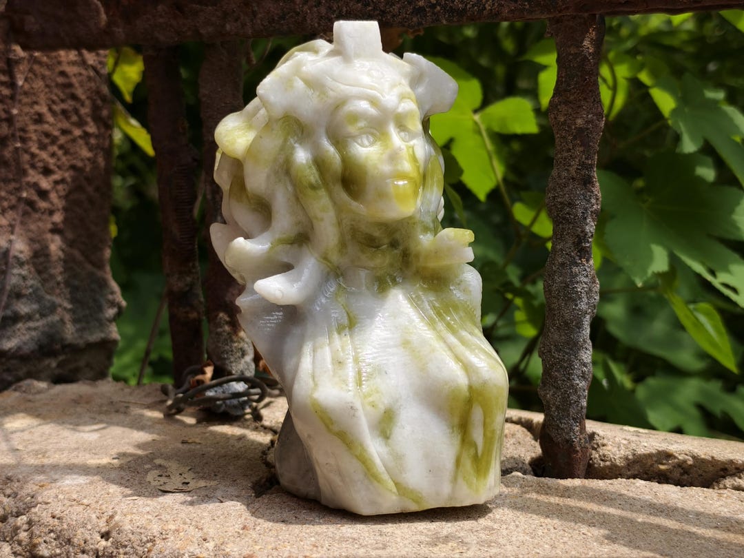 5" Lemon Jade Medusa Figurine, Handcrafted Natural Jade Medusa ...
