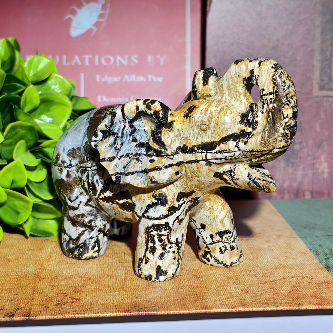 Hand-carved Picture Jasper Elephant Figurine: Handcrafted Healing ...