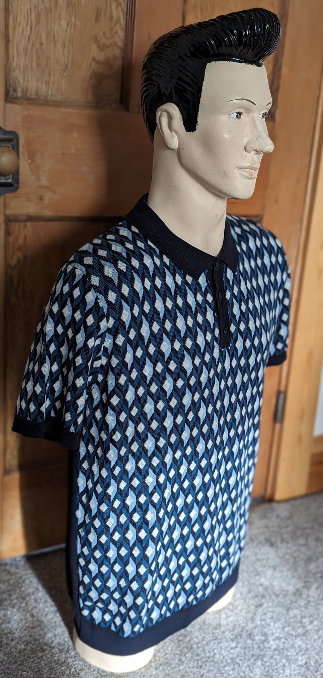 Classic Retro Men's Mod Polo Knit Sport Rockabilly Shirt With Geometric ...