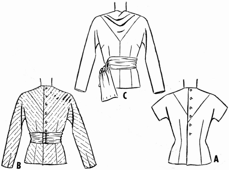 1952 Repro Sewing Pattern Cowl Neck Button Back Blouse With or Without ...