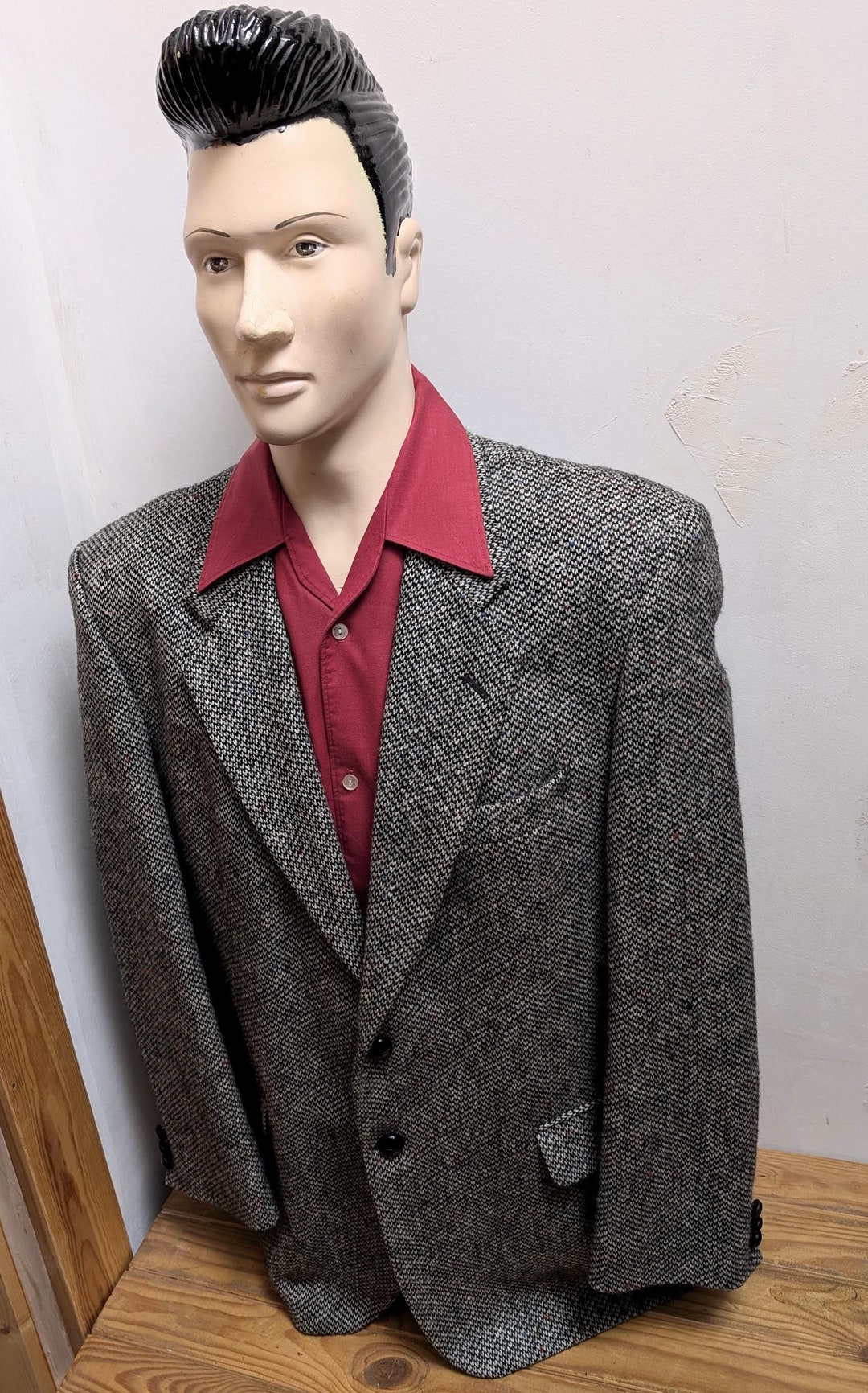 Rockabilly Mens Smart Tweed Box Jacket Grey/black With Multi-coloured ...