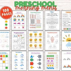 Preschool Morning Menu Printable: 100 No-prep Learning Activities ...