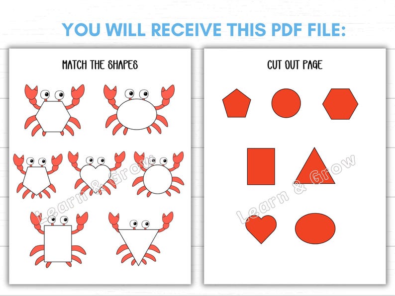Crab Shape Matching Activity: Summer Ocean Theme Printable (PDF ...