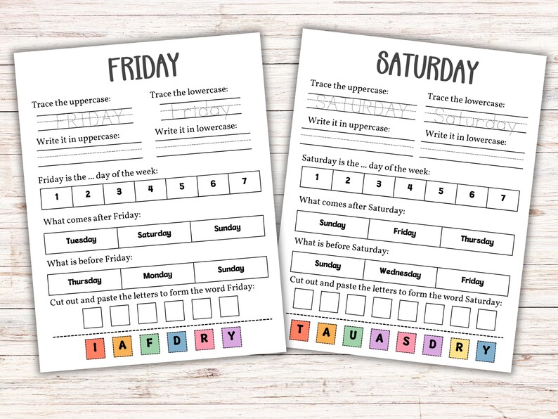 Days of the Week Printable: Handwriting Practice, Preschool Learning ...