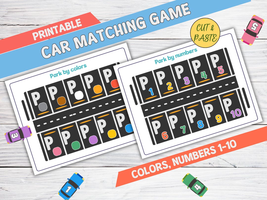 Printable Activity Parking Lot Numbers Matching and Color Matching ...