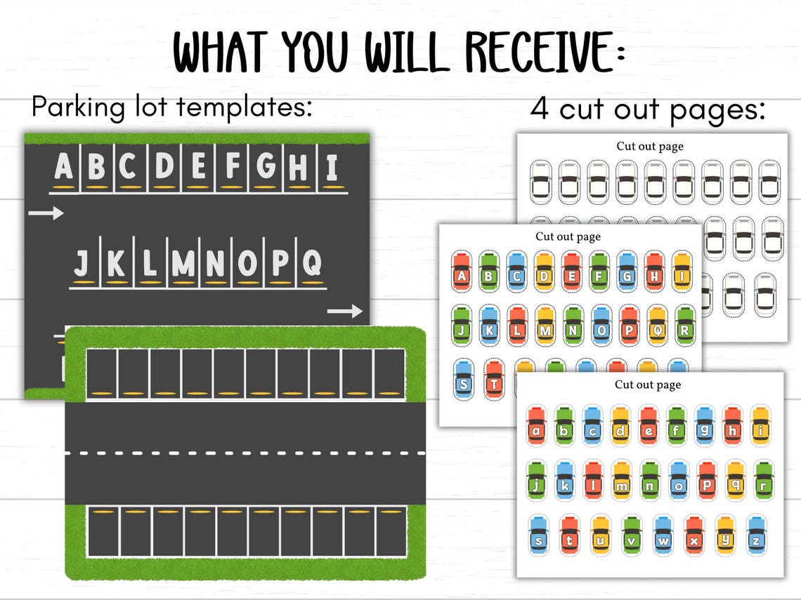 Car Alphabet Matching Game: Printable Parking Lot Activity (uppercase ...