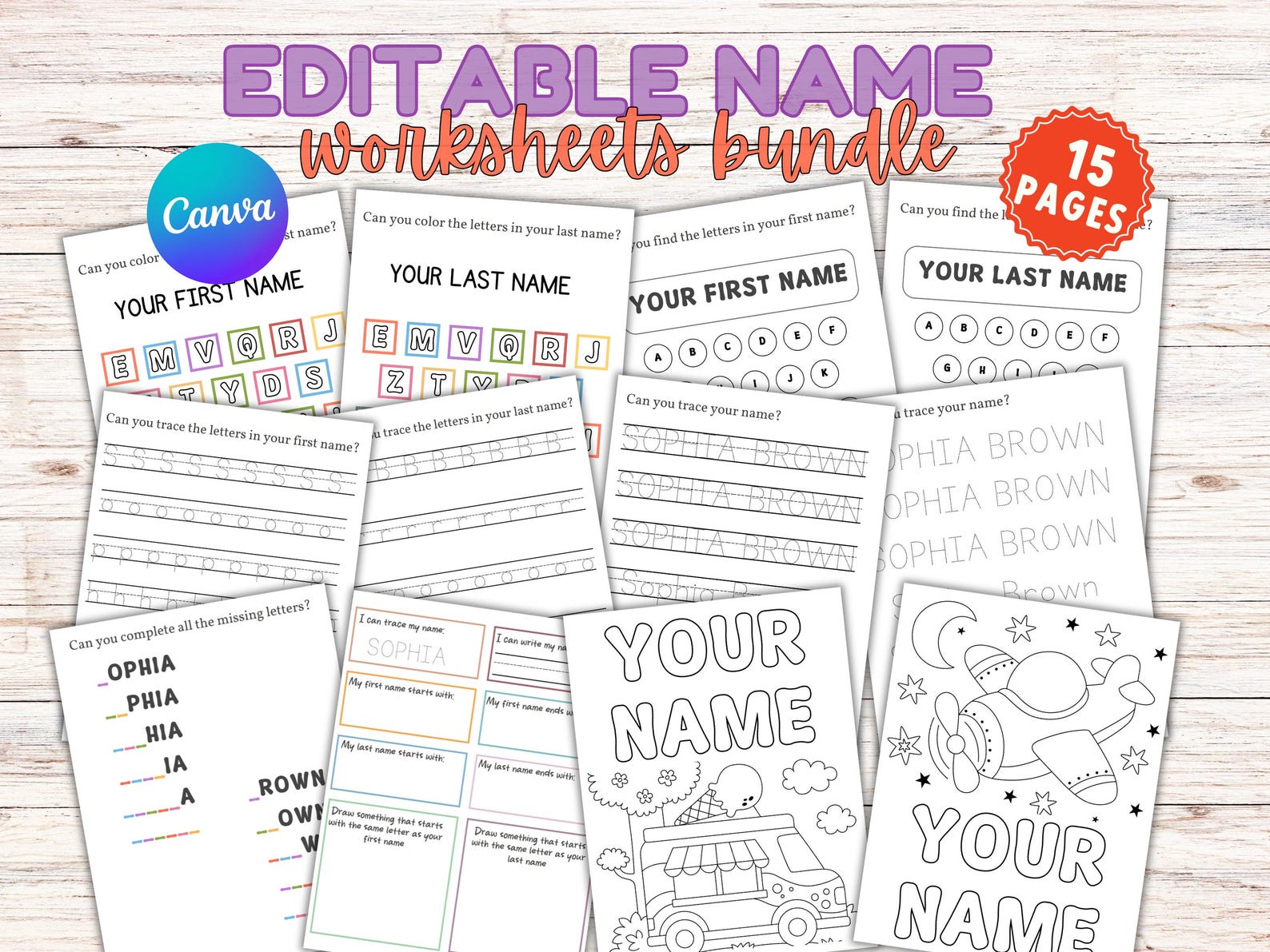 Editable Name Tracing Worksheets Pack: Preschool Name Practice (canva ...