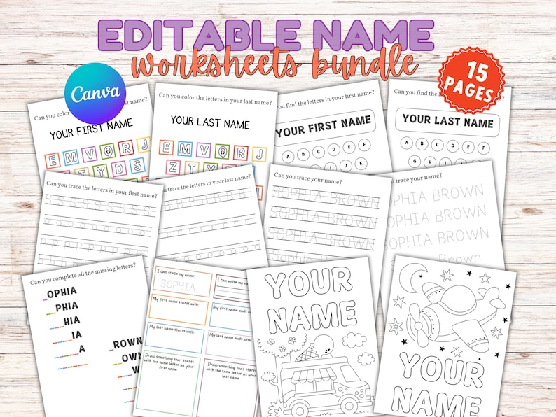 Editable Name Tracing Worksheets Pack: Preschool Name Practice (canva ...