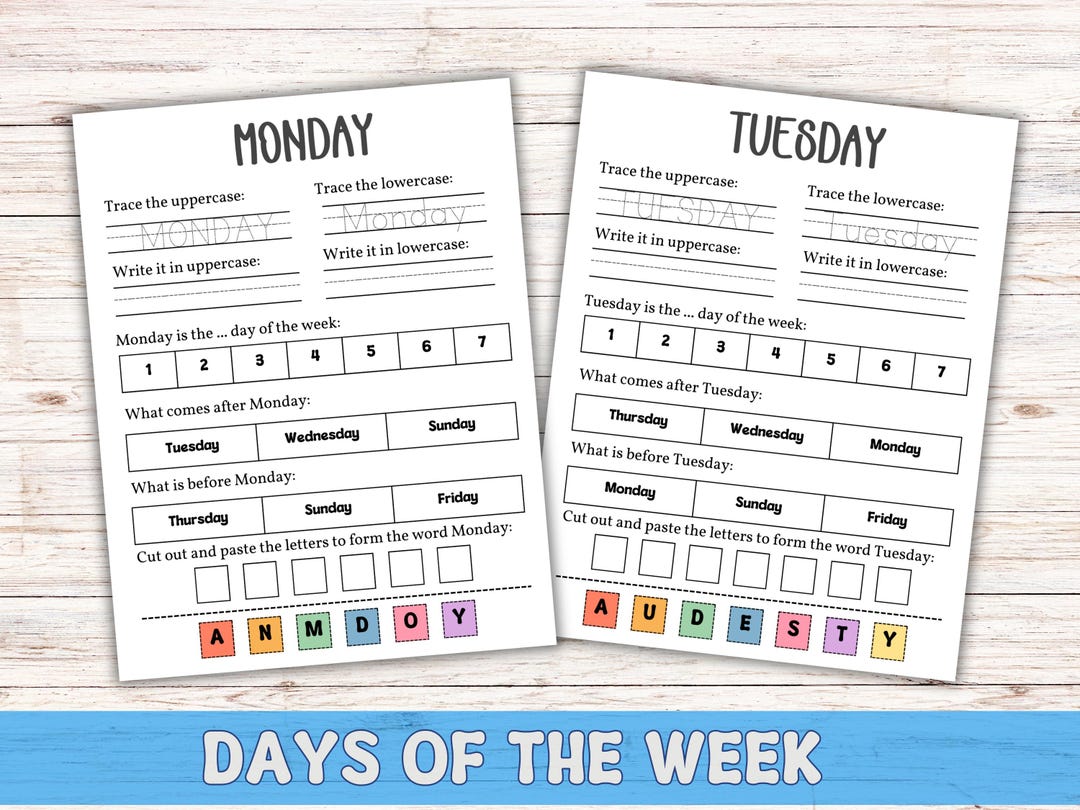 Days of the Week Printable: Handwriting Practice, Preschool Learning ...