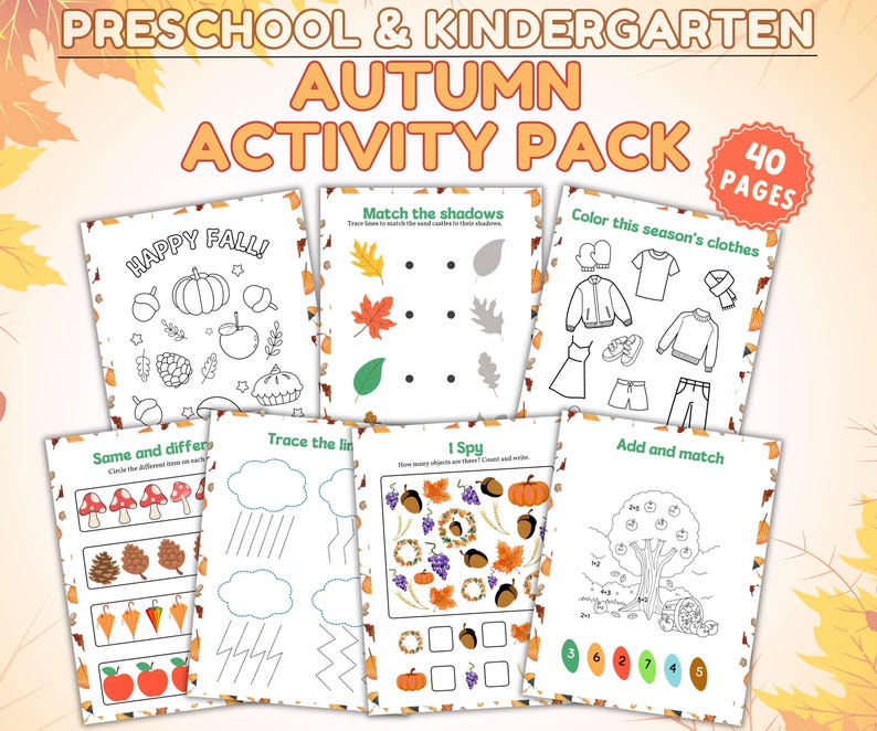 Autumn Activity Pack for Kids: 40 No-prep Printable Worksheets and ...