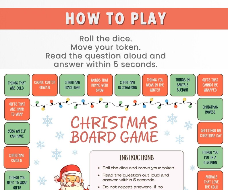 Printable Christmas Board Game: Family Xmas Party (printable Template ...