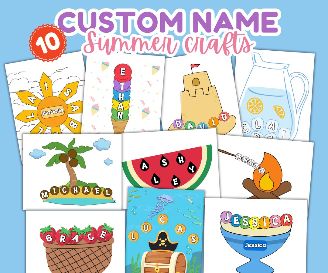 Summer Name Crafts Pack: Kids Printable 10 Cut and Paste Activities ...