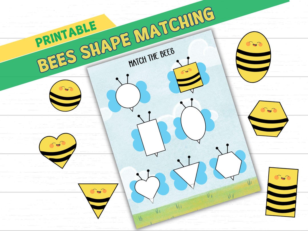 Bees Shapes Matching Activity: Toddler Learning Printable (PDF Download ...