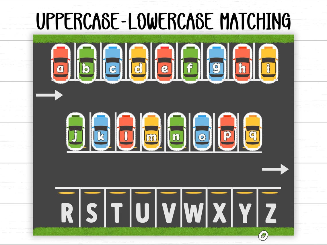 Car Alphabet Matching Game: Printable Parking Lot Activity (uppercase ...