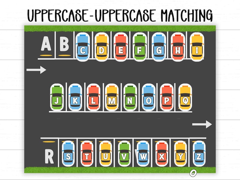 Car Alphabet Matching Game: Printable Parking Lot Activity (uppercase ...