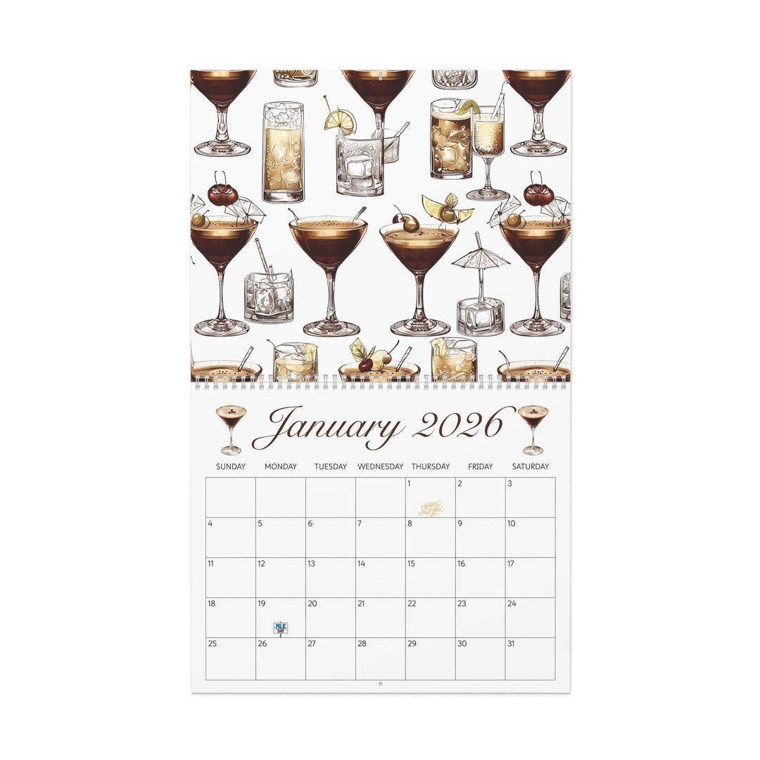 Cocktail Wall Calendar 2026: Fun Drink Art Monthly Organizer - Etsy