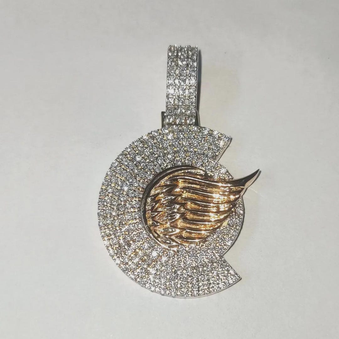 Round Cut Custom Any Name Lab Created Diamond Pendant 14K Two Tone Gold ...