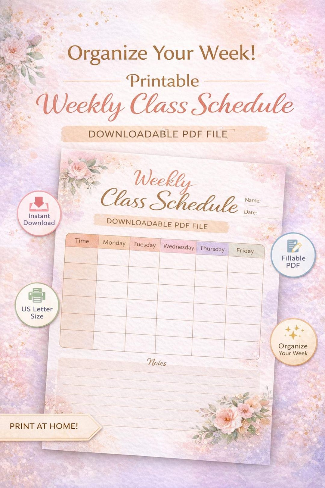 Weekly Class Schedule (printable + Editable PDF) - Etsy