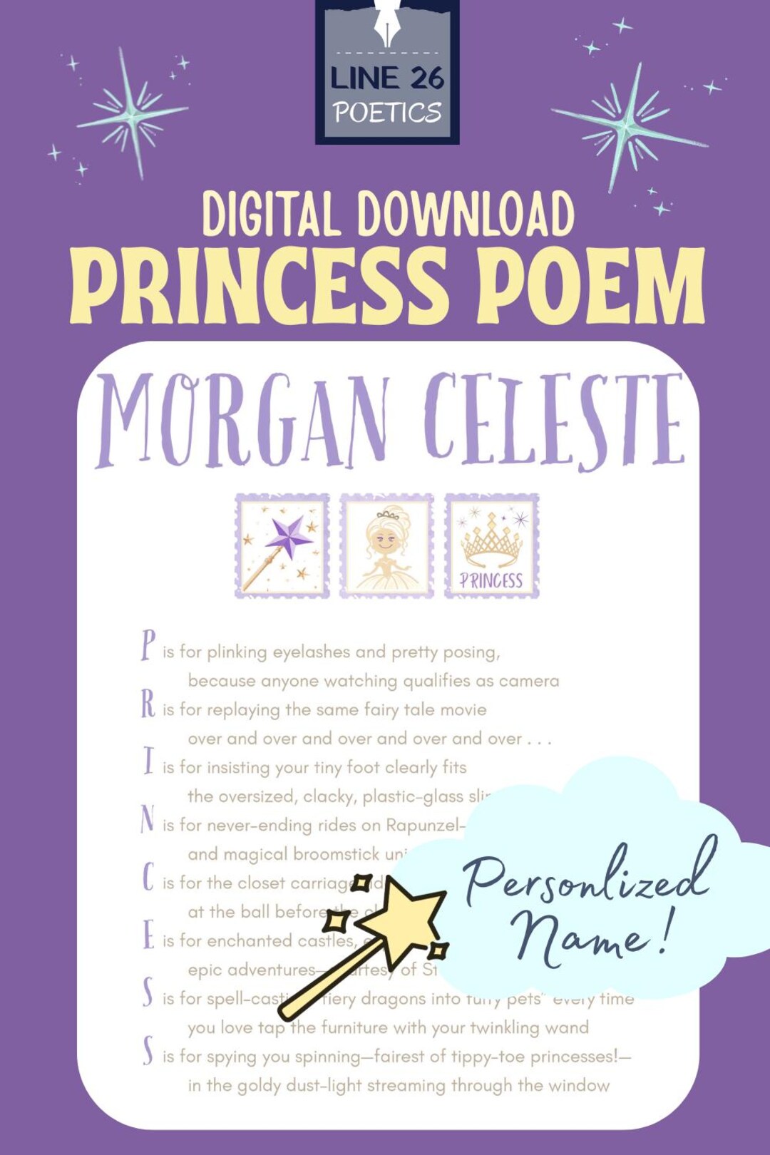 PRINCESS POEM PDF: Printable Acrostic Poem Print, Kids Bedroom Decor ...