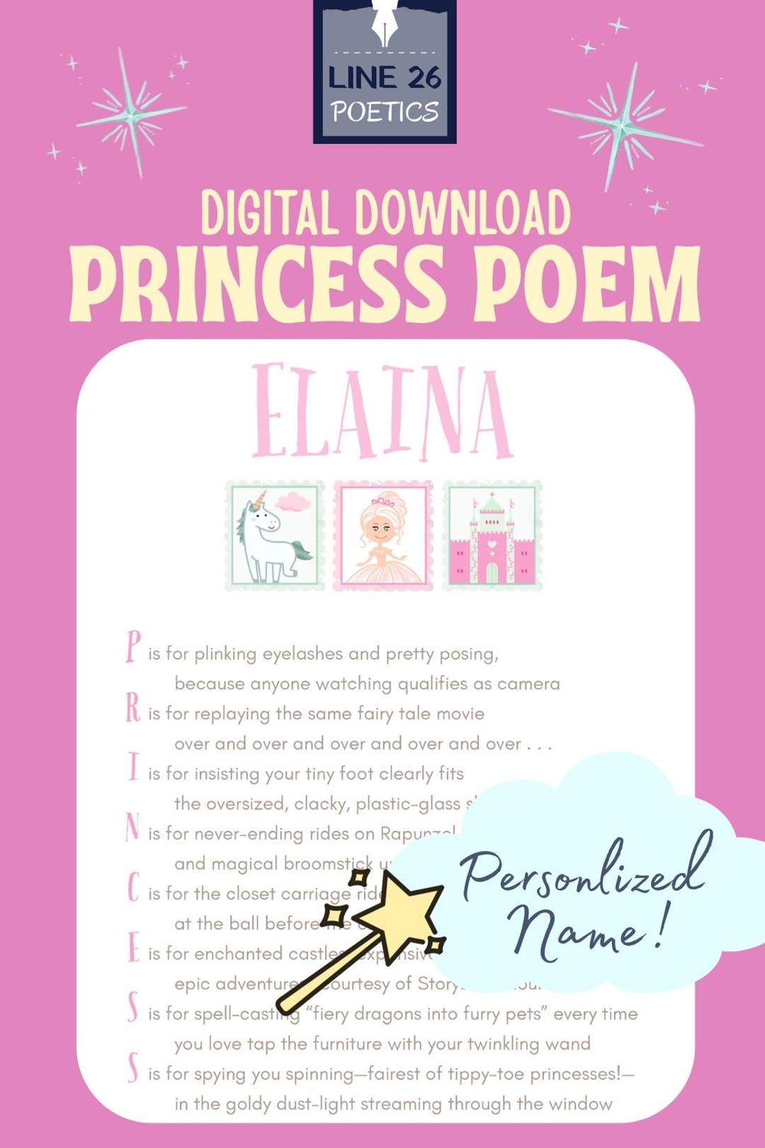 PRINCESS POEM PDF: Printable Personalized Acrostic Poetry, Kids Room ...
