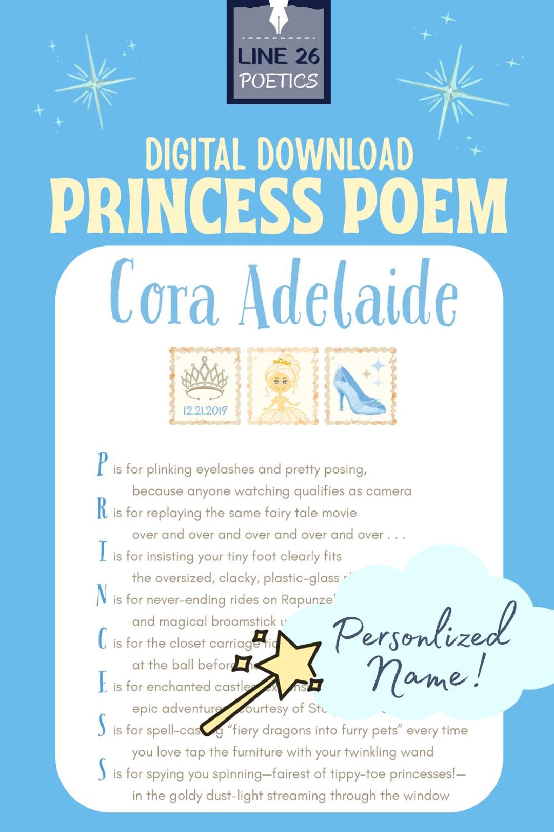 PRINCESS POEM PDF: Acrostic Name Poem Printable Wall Art, Girls Blue ...