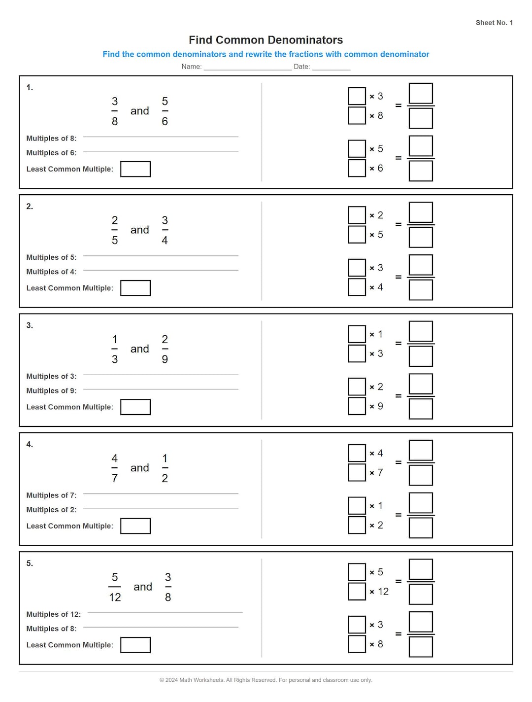 LCD Fractions Worksheets | Grades 4-6, Homeschool (PDF Download) - Etsy UK