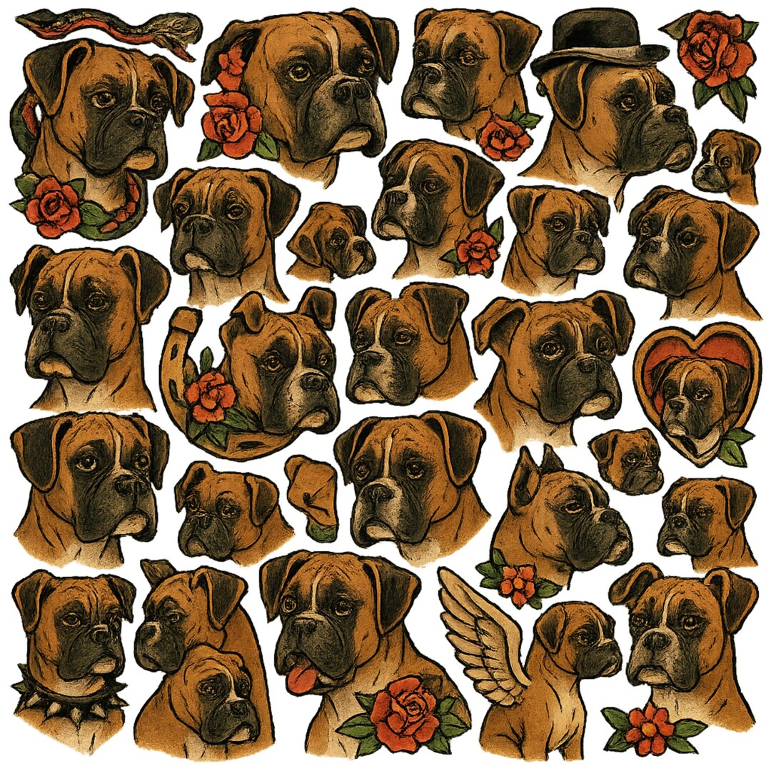 Boxer Dog Tattoo Flash Tee • Free Shipping • Bold Vintage Canine Art - Etsy