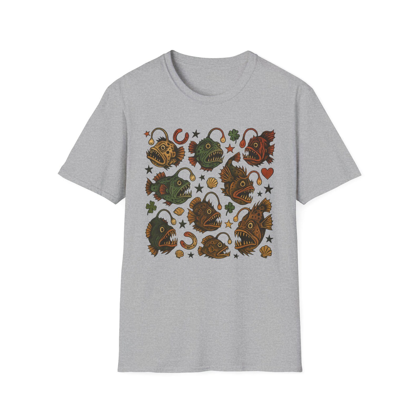 Tattoo Flash Anglerfish T-shirt - Vintage Deep Sea Creature Graphic ...