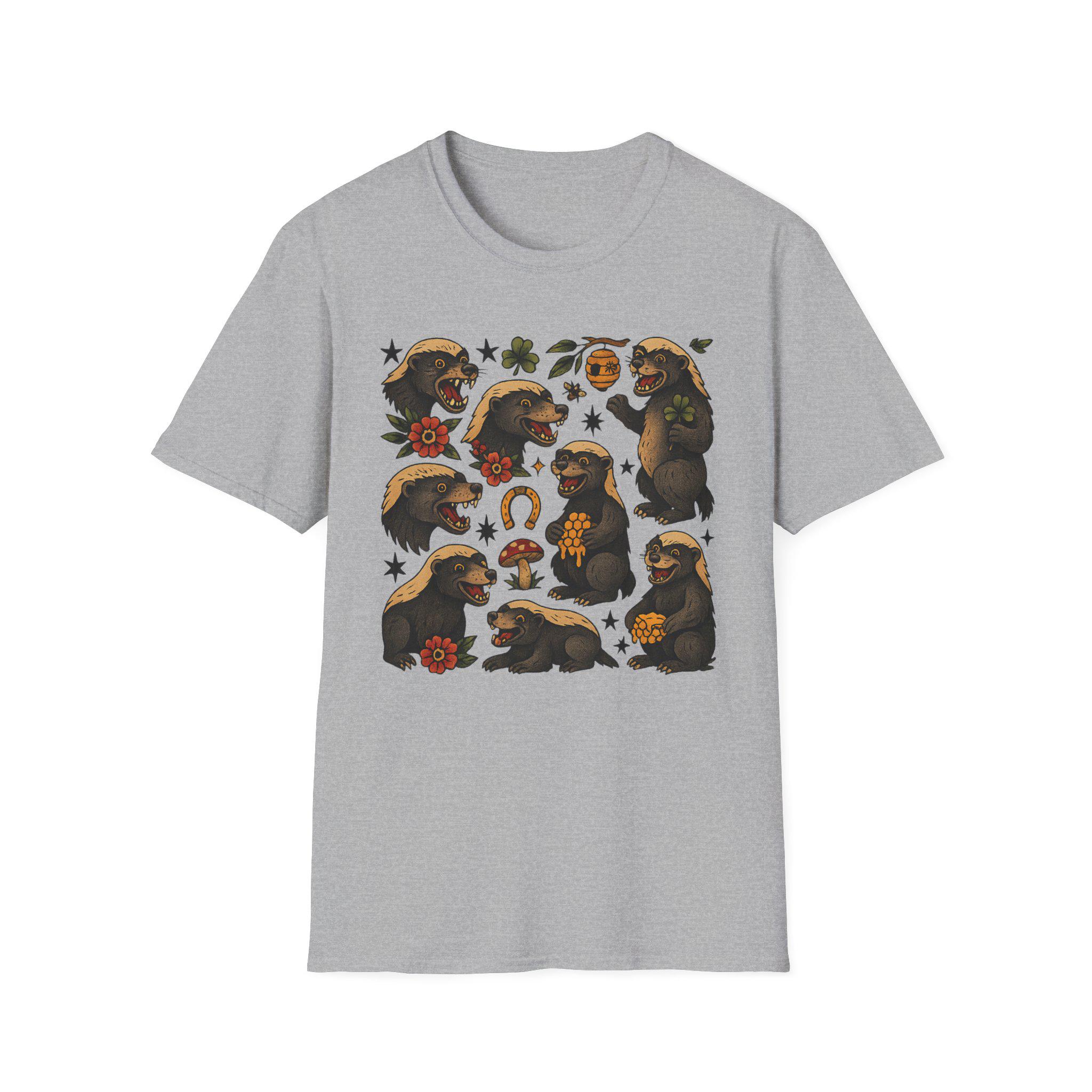 Honey Badger Tattoo Flash T-shirt - Fearless Animal Ink Style Tee ...