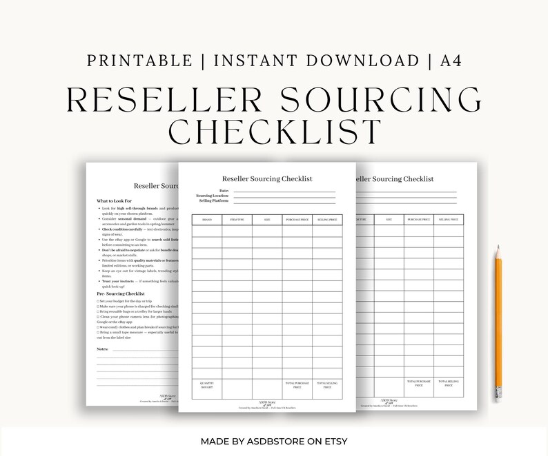 Reseller Sourcing Checklist: Thrift Store Inventory Tracker (printable ...