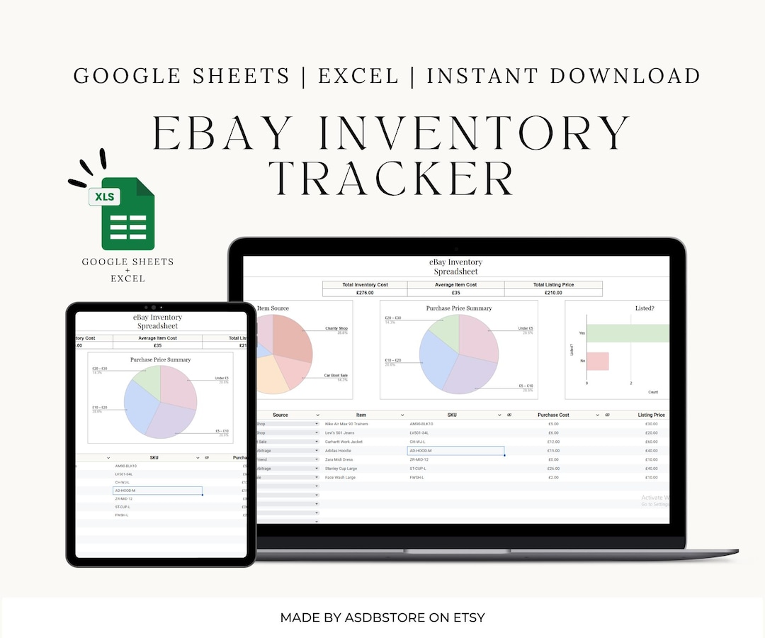 Ebay Inventory Tracker: Reseller Spreadsheet for Google Sheets + Excel ...