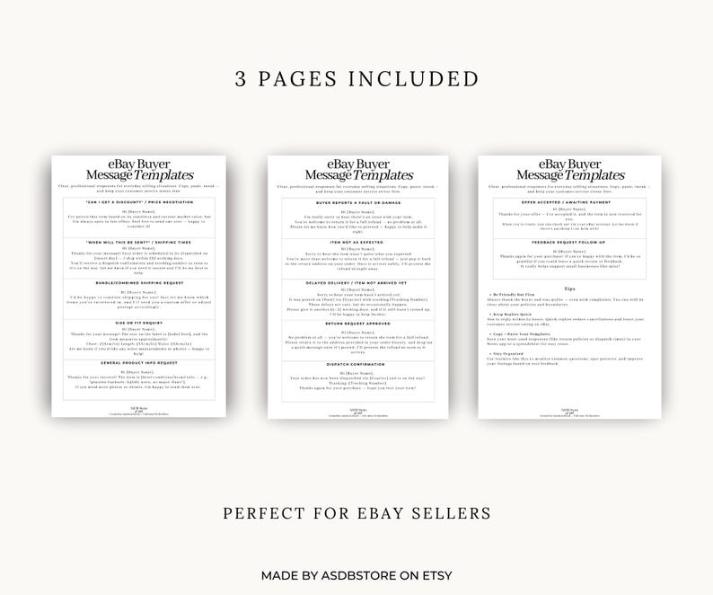 Ebay Customer Reply Templates | Printable Ebay Message Sheet | Quick ...