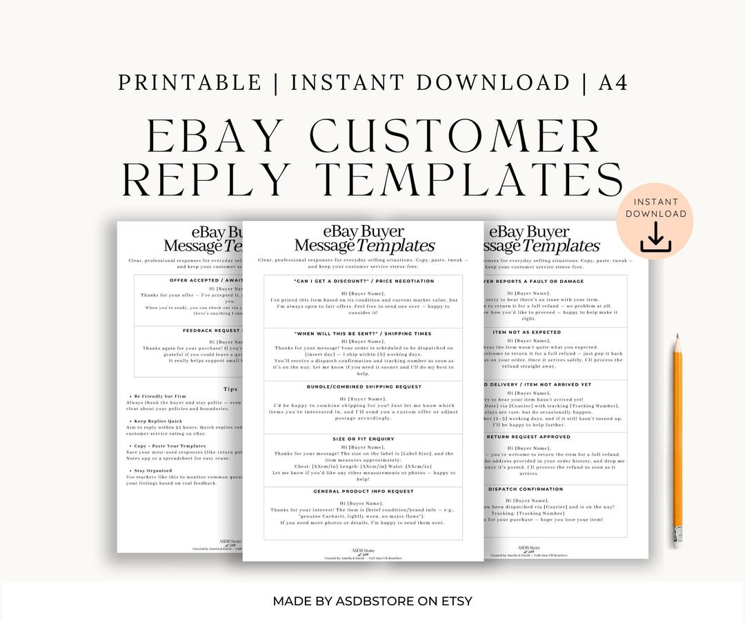 Ebay Seller Message Templates: Printable Customer Service Reply Sheet ...