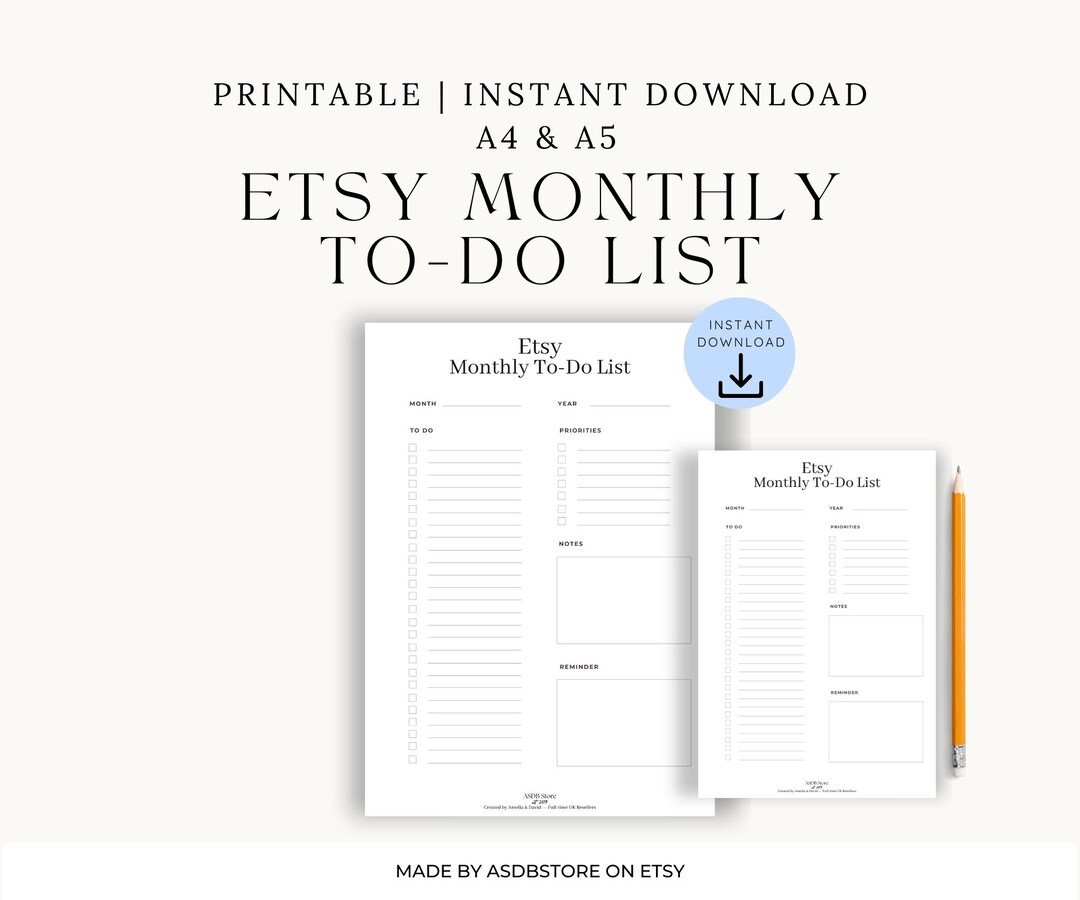 Etsy Seller Monthly To-do List | Printable Business Planner (A4 + A5 ...