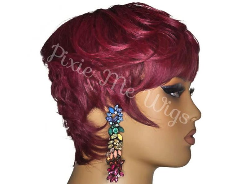Burgundy Pixie Wig: 100% Human Hair, Pre-styled Short Wig - Etsy