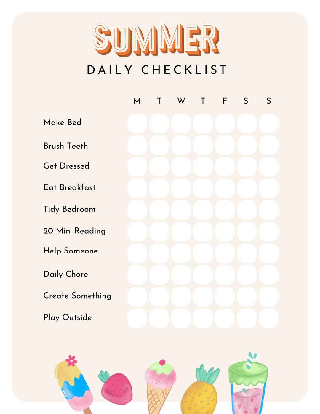 Kids Summer Planner & Checklist – Printable Activity Tracker PDF - Etsy