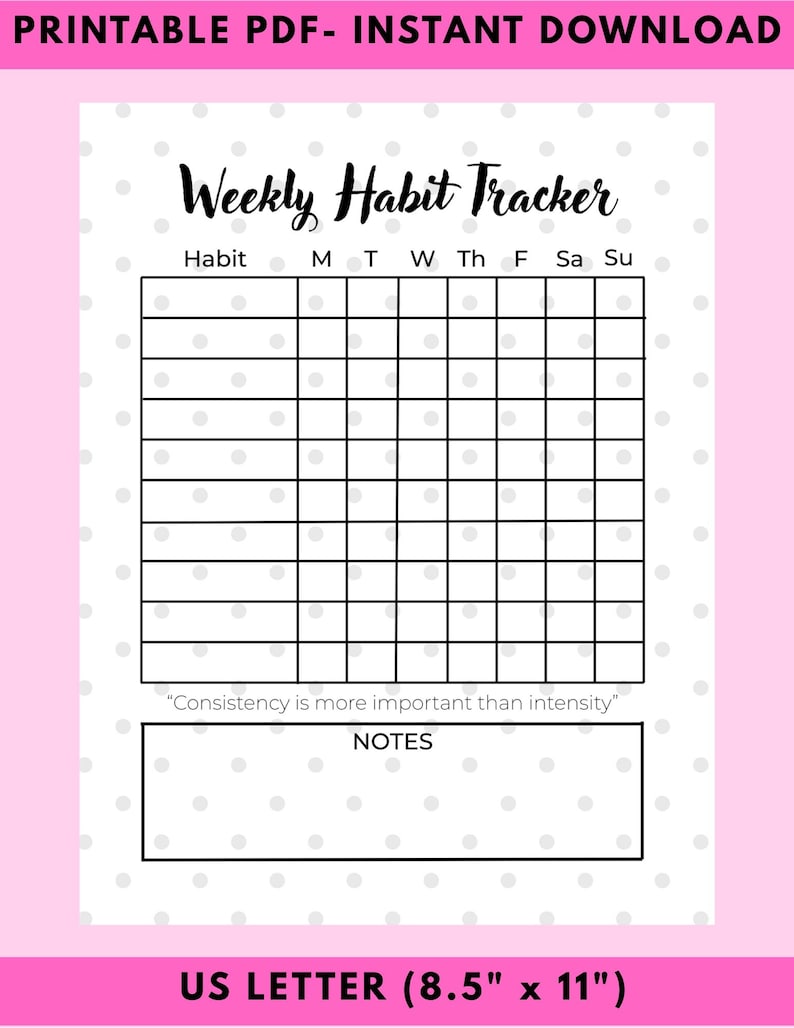 Weekly Habit Tracker Printable | Minimalist Productivity PDF | Self ...