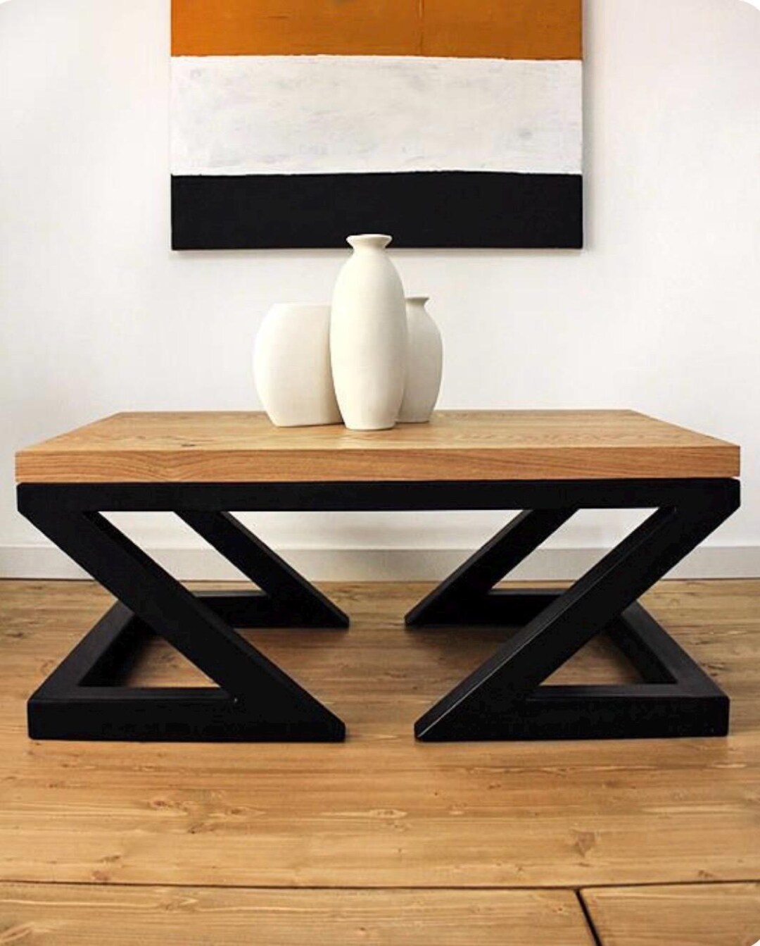 Industrial Design Coffee Table – Metal “Z” Legs & Solid Wood Top - Etsy