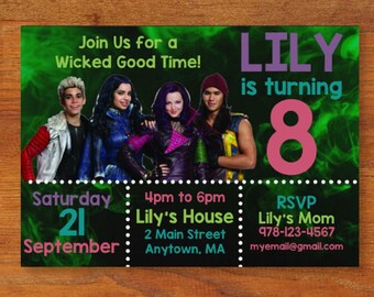 Descendants 3 Party Invitations 5x7 4x6 Invite Thank You Tags ...