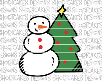 Snowman With Tree Svg File - Etsy