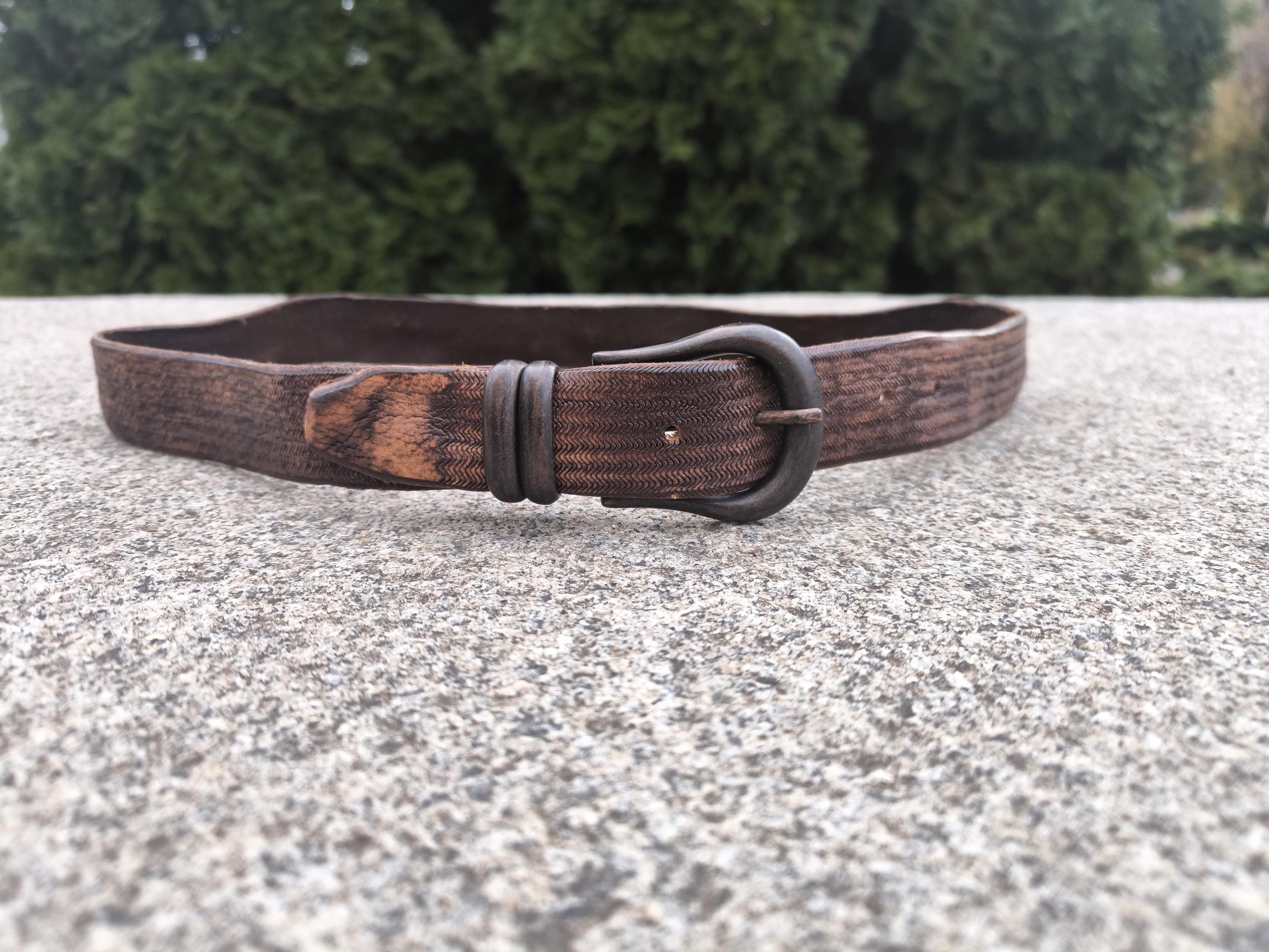 NANNI Brown Leather Belt Distressed Avant Garde Streetstyle 80-90 Cm ...