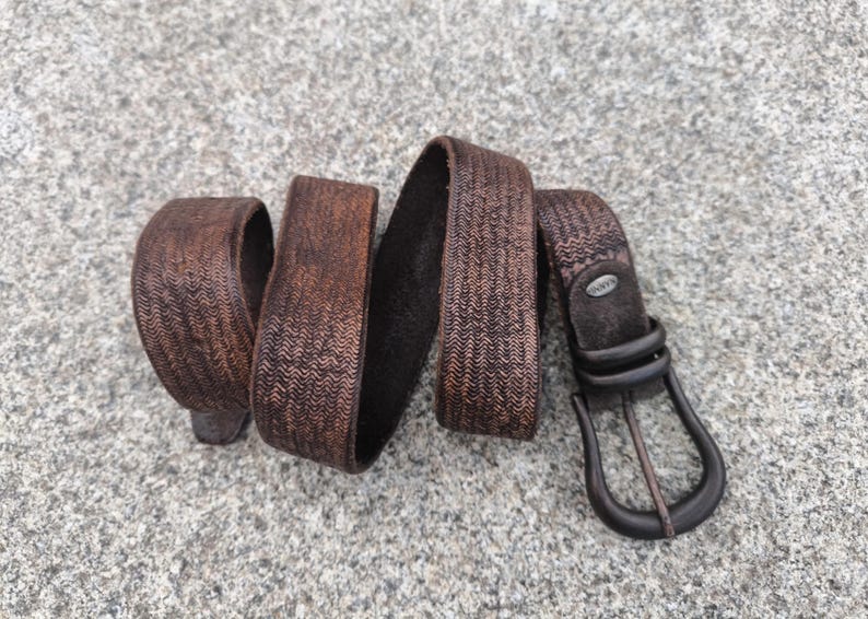 NANNI Brown Leather Belt Distressed Avant Garde Streetstyle 80-90 Cm ...
