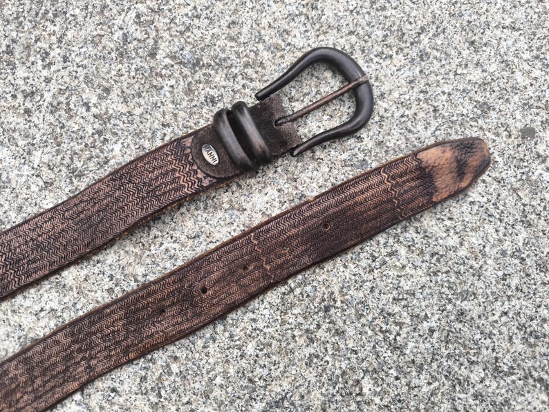 NANNI Brown Leather Belt Distressed Avant Garde Streetstyle 80-90 Cm ...