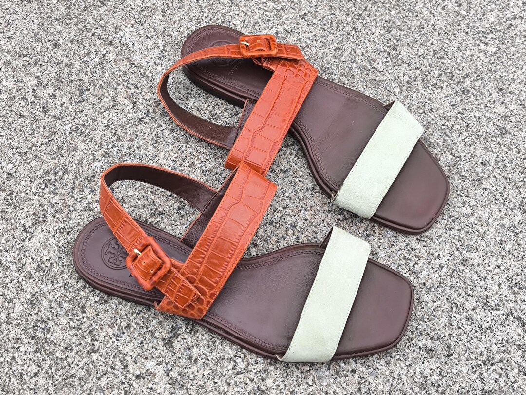 Tory Burch Delaney Garden Sage/desert Spice Croc Embossed Leather ...