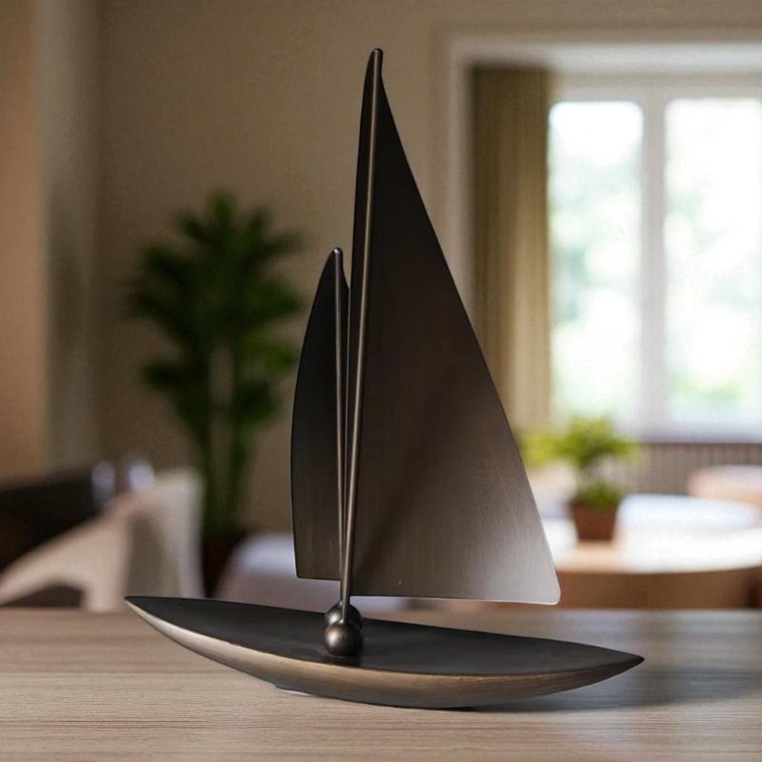 Abstract Sailboat Sculpture Resin Desk Ornament Modern Nautical Statue ...