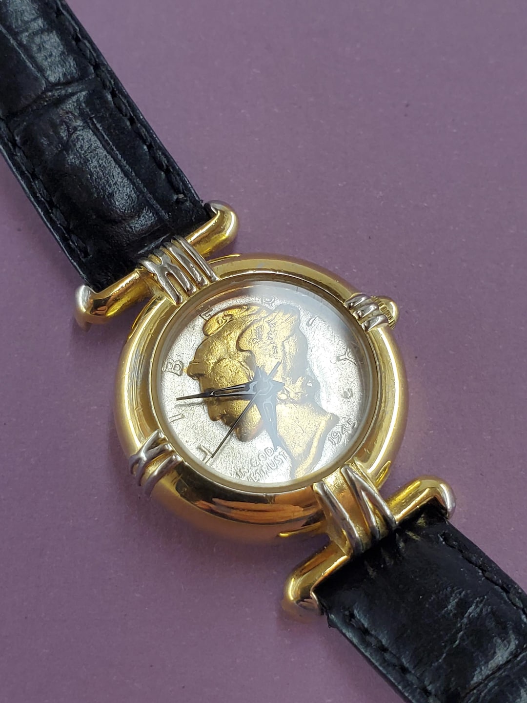 2000s Women's Mercury Dime (1945) Gold Tone Quartz Watch on Black ...