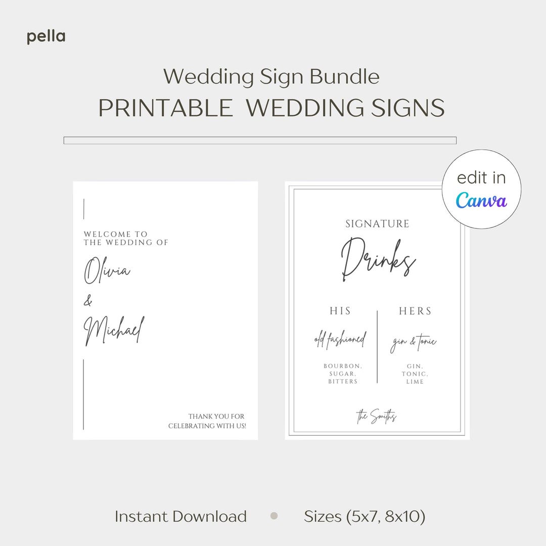 Wedding Sign Bundle Canva Template | Editable Printable Modern ...